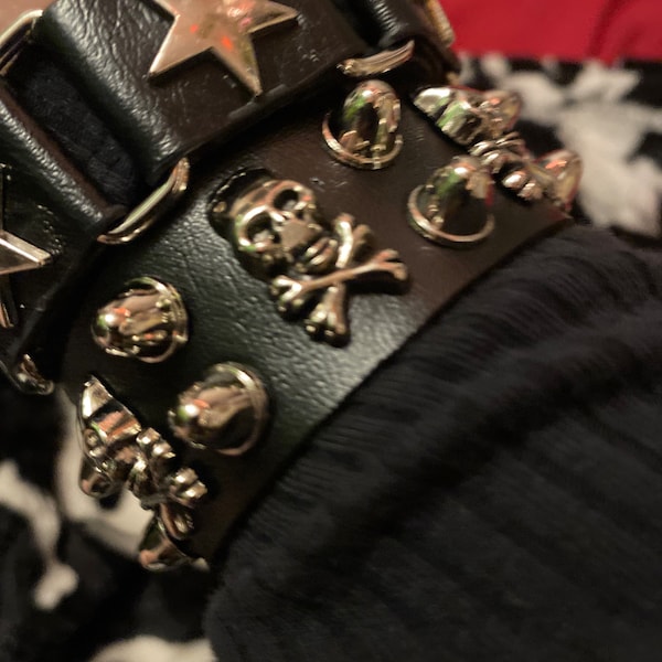 Spiked Skull Emo Goth Alt Faux Leather Wristband Cuff Bracelet - Etsy