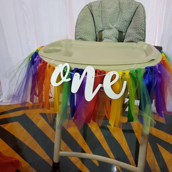 Rainbow High Chair Banner. First Birthday Banner. Smash Cake Photo Prop ...