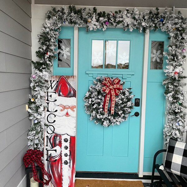 Winter Welcome Santa Sign, Santa Sign, Vertical Front Door Sign ...
