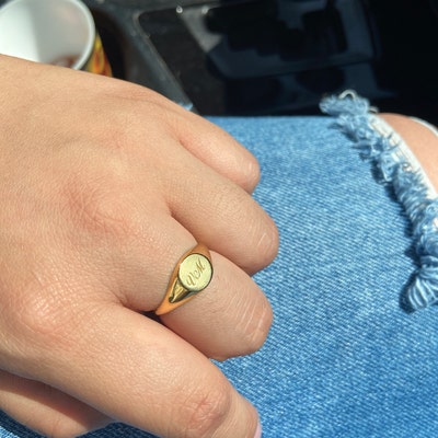 14K Gold Filled Signet Monogram Ring, Initial Gold Signet Ring ...