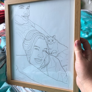 One Year Anniversary Custom Couple Portrait Single Line Art. Minimalist ...