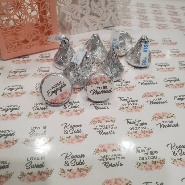 108 Personalized Kiss Chocolate Stickers | Engagement Party | Bridal ...