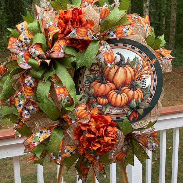 Hello Fall Pumpkin Wreath Sign, Metal Wreath Signs, Signs for Wreaths ...