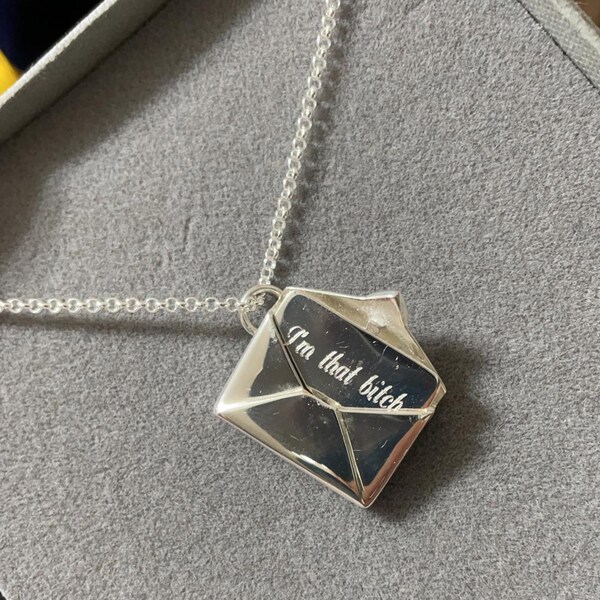 Personalised Silver Envelope Necklace With Engraved Insert, Secret ...