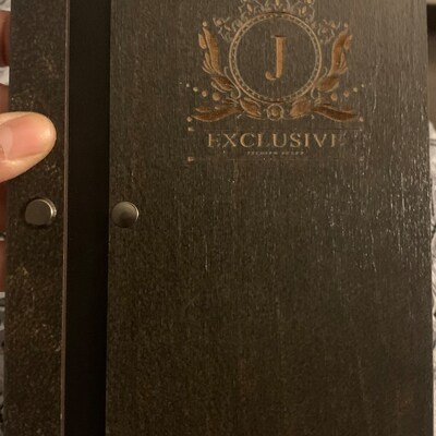 Wooden Menu Folder for Wine List Fastened on Leather Strap, Menu Holder ...