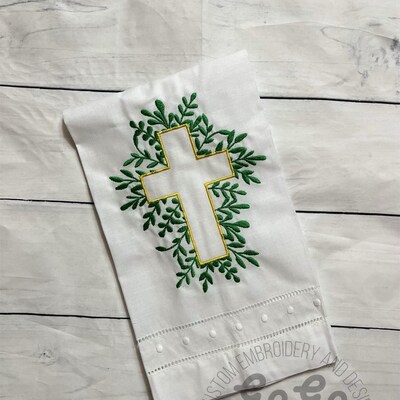 Cross Embroidery Design, Floral Cross Embroidery, Cross Greenery, Cross ...