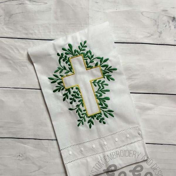 Cross Embroidery Design, Floral Cross Embroidery, Cross Greenery, Cross ...