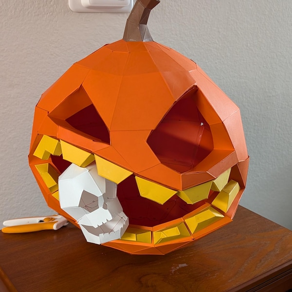 Papercraft Halloween Pumpkin With Skull, Low Poly Pumpkin and Skull ...