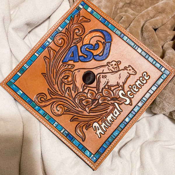 Custom Graduation Cap Topper Slot Tooled Leather Grad Caps Embellished ...