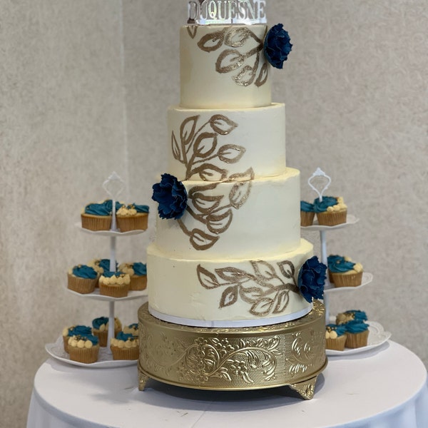 Navy Blue Fondant Flower 3pcs Peony Cake Flower Navy Blue Silver ...