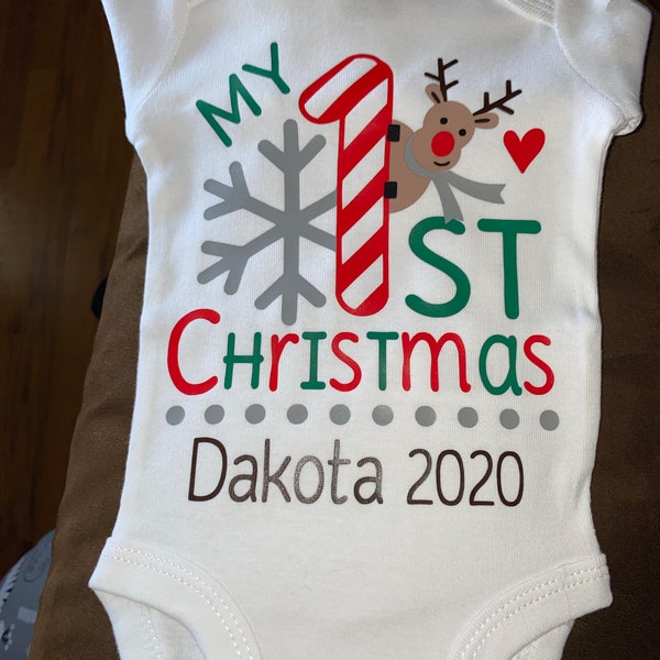 Baby Boy My First Christmas Outfit, Personalized Reindeer Bodysuit or ...