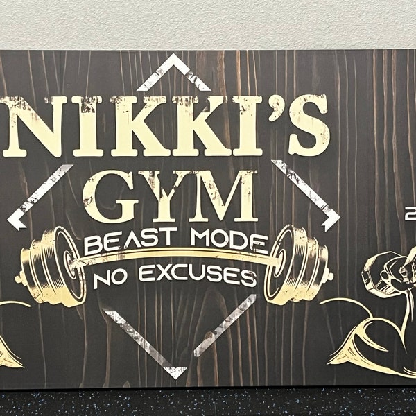Home Gym Sign No Excuses Custom Name Workout Room Wall Art Cross Fit ...