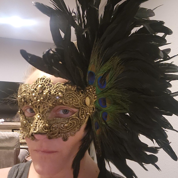 RED Women Classic Couple's Carnival Venetian Feather Masquerade Masks W ...