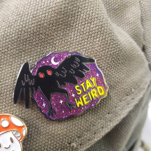 Mothman Stay Weird Enamel Pin // Cryptid Art, Lapel Pin, Merch, Accessories, Cryptozoology ...
