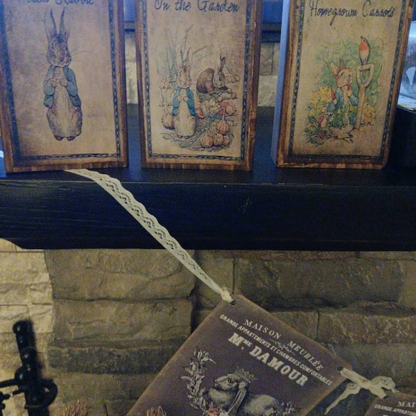 Vintage Peter Rabbit Wood Block; Farmhouse Easter Peter Rabbit Wood ...