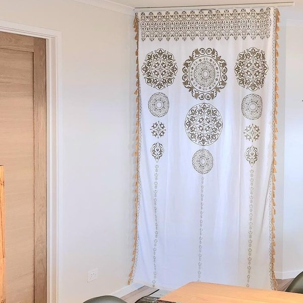 Gold Mandala Medallion Moroccan Window Curtains Tapestry Indian Drape ...