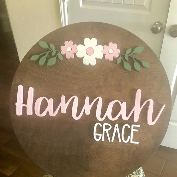 Custom Flower Name Sign |floral Nursery | Round Sign | Child or Baby ...