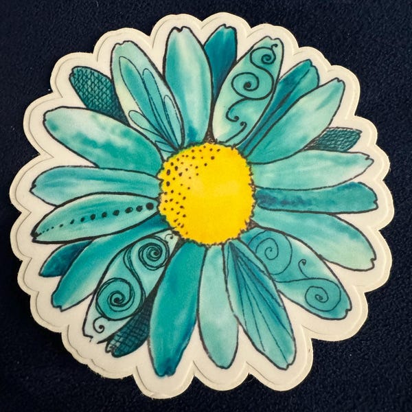 Teal Daisy Sticker, Vinyl Watercolor Daisy, Flower Decal - Etsy