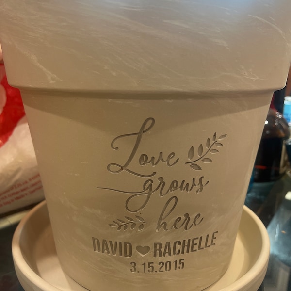 Wedding or Anniversary Gift | Deep Etched Custom Clay Flower Pot ...