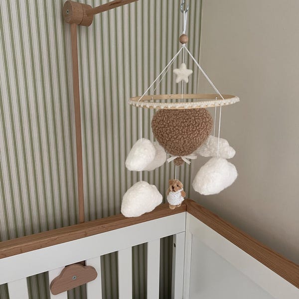 BALLERINA MOON Cot Mobile, Teddy Sitting on Moon Surrounded by Boucle ...