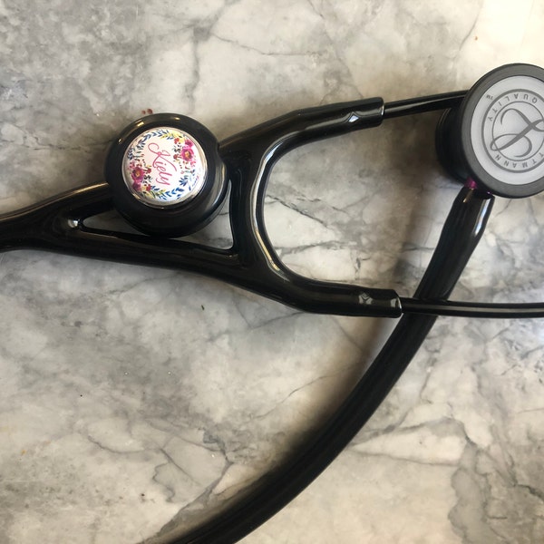 Pink Floral Wreath Stethoscope Tag - Adjustable Yoke Steth Id ...
