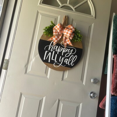 Fall Front Door Decor Happy Fall Y'all Fall Door Hanger Fall Wreath ...