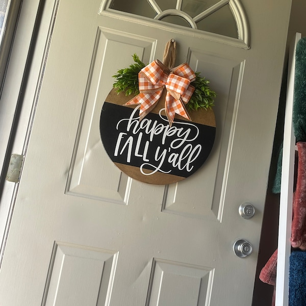 Fall Front Door Decor | Happy Fall Y'all | Fall Door Hanger | Fall ...