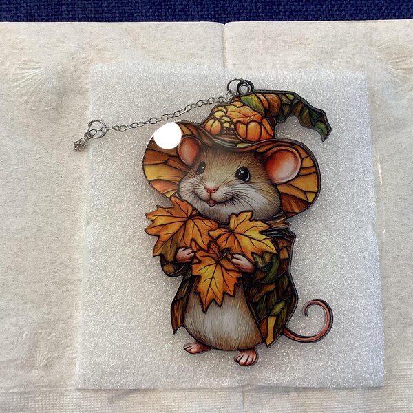 Autumn Leaves and Cozy Icons Acrylic Suncatcher/ Ornament - Faux ...