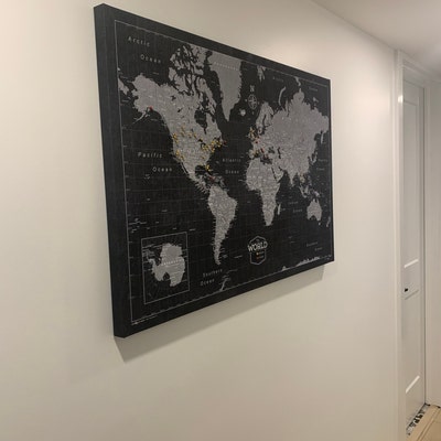 Push Pin World Map Modern Personalized Cork Canvas Gift modern Slate ...