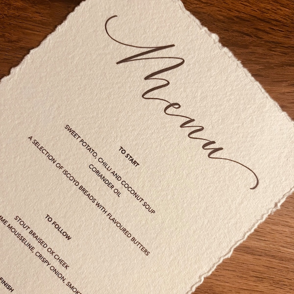 Bespoke Wedding Menu | Cotton Paper Wedding Menu | Handmade Wedding ...