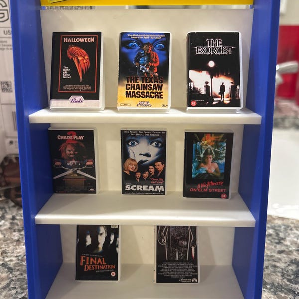 Miniature VHS Rental Shelf and Movies - 80s 90s Nostalgia - Mini Horror ...