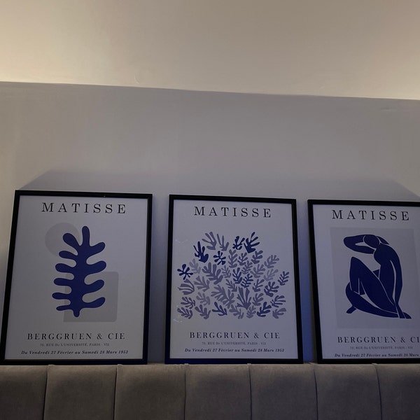 Blue Wall Art, Matisse Print Set of 3, Blue Prints Wall Art, Dark Blue ...