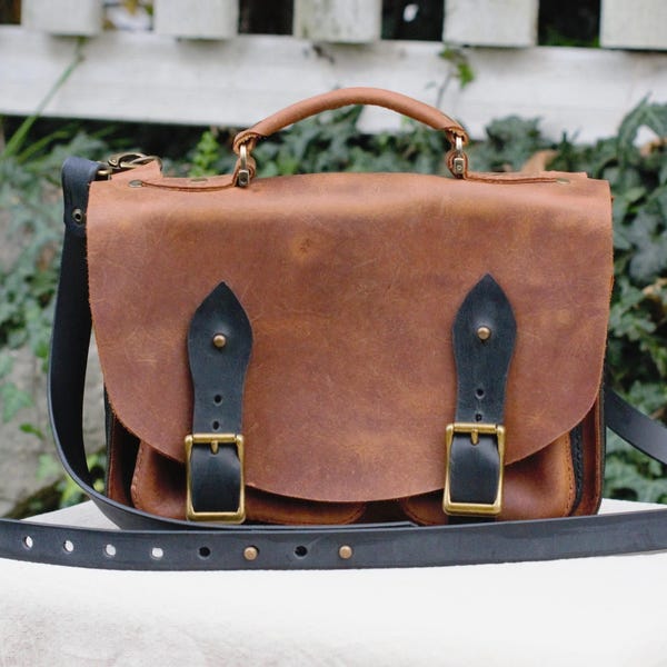 Cognac M Leather Briefcase Pattern, Leather Vintage Satchel Crossbody ...