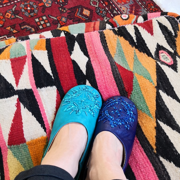 Moroccan Sequin Babouche Slippers Mules, Handmade From Naturally Tanned ...