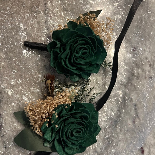 Dark Green and Gold Boutonniere, Emerald Dahlia Buttonhole, Groom and ...