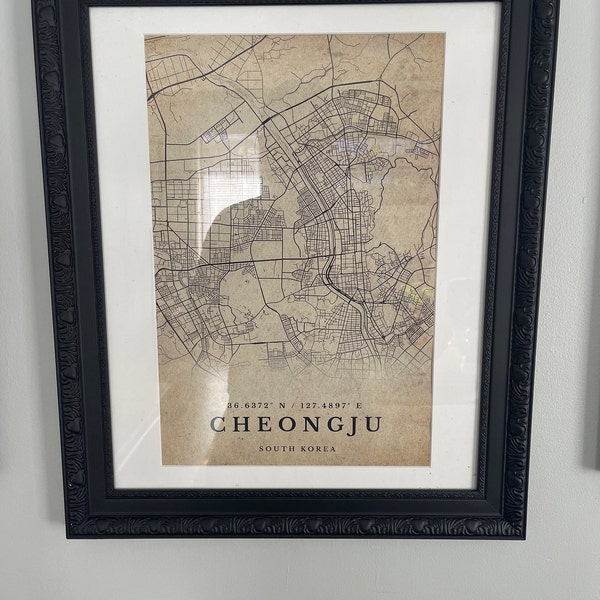 Cheongju Vintage Map Print, Cheongju Retro Map Poster, Antique Style ...