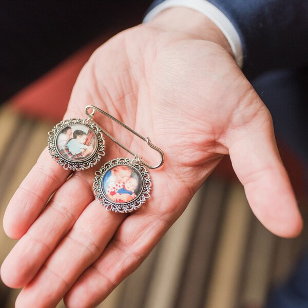 Wedding Boutonniere Pin, Double Custom Lapel Pin, Personalized Broach ...