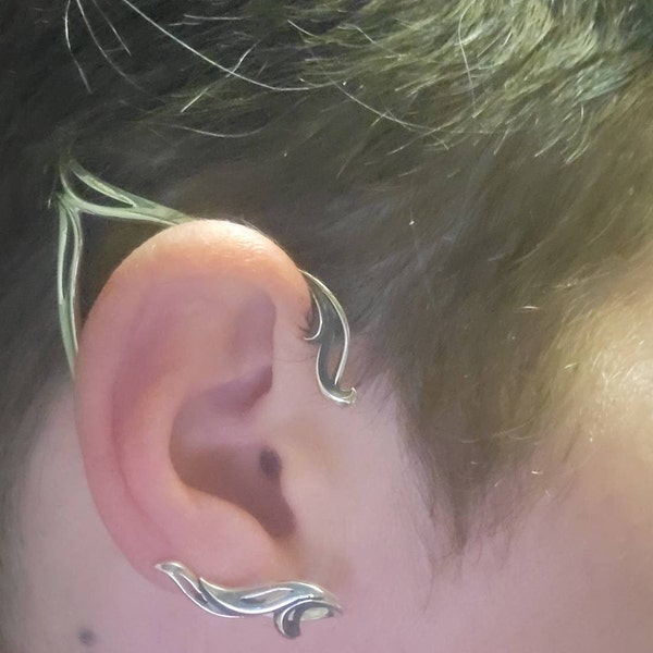 Wolf Ear Cuff Silver, Big Ear Cuff With Piercing, Single Wolf Earring ...