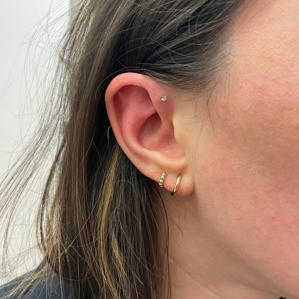 Triple Forward Helix Gold Tone Clear Prong Set Cubic Zirconia 18G 1/4 ...