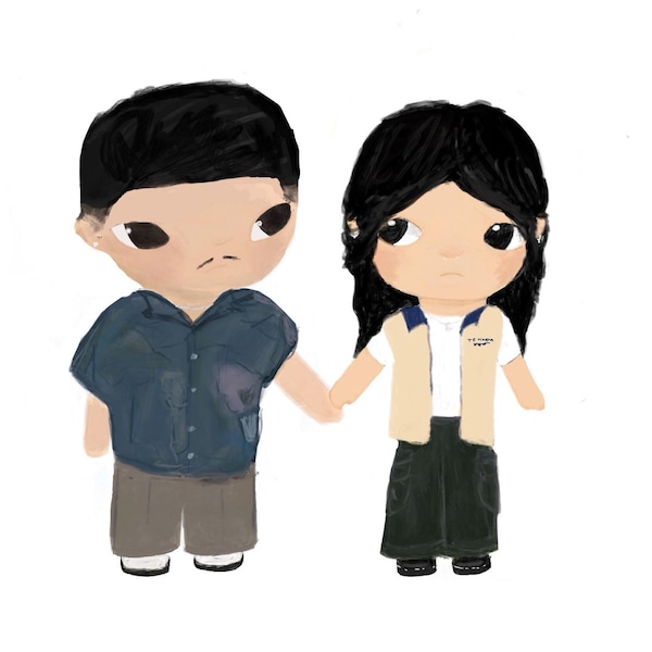 Custom Hirono Couple Portrait Illustration, Personalized Couple and ...