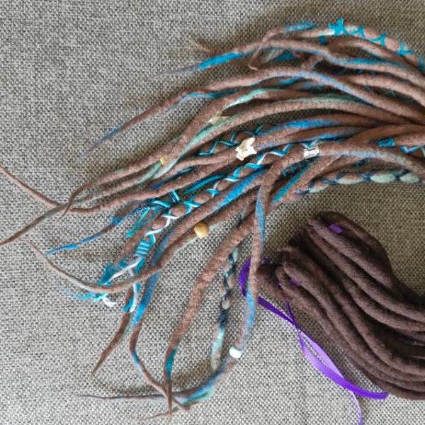 Handmade Wool Dreadlocks, Brown and Blue With Beads (lightweight) - Etsy