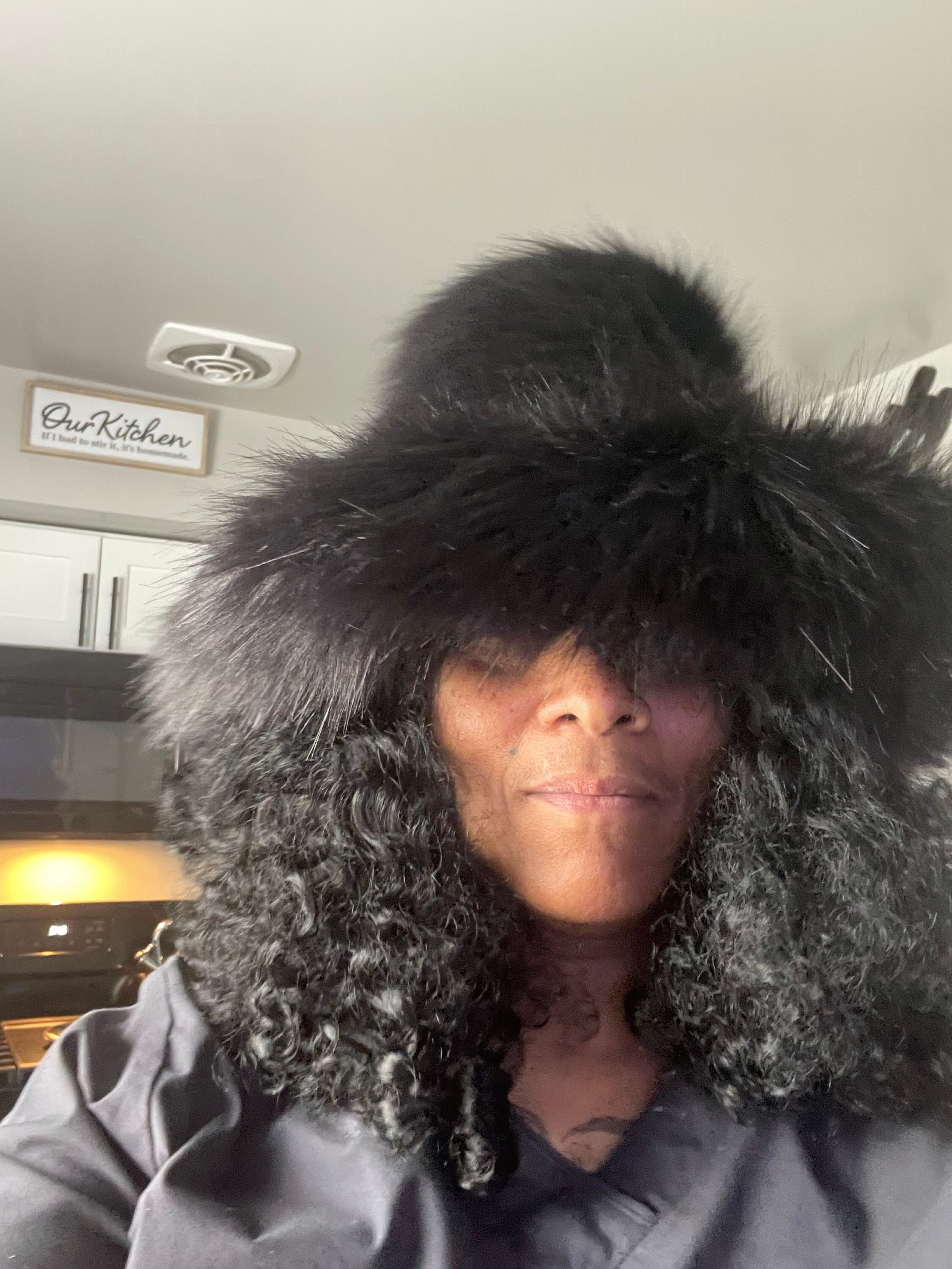 Extra Wide Wire Brim Black Fuzzy Bucket Hat-Black Fur Hat-Fake Fur Hat ...