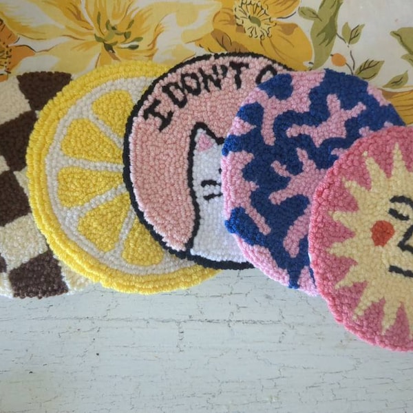 Handmade Halloween Coffee Coasters Punch Needle Designs Tufted Mug Rug ...