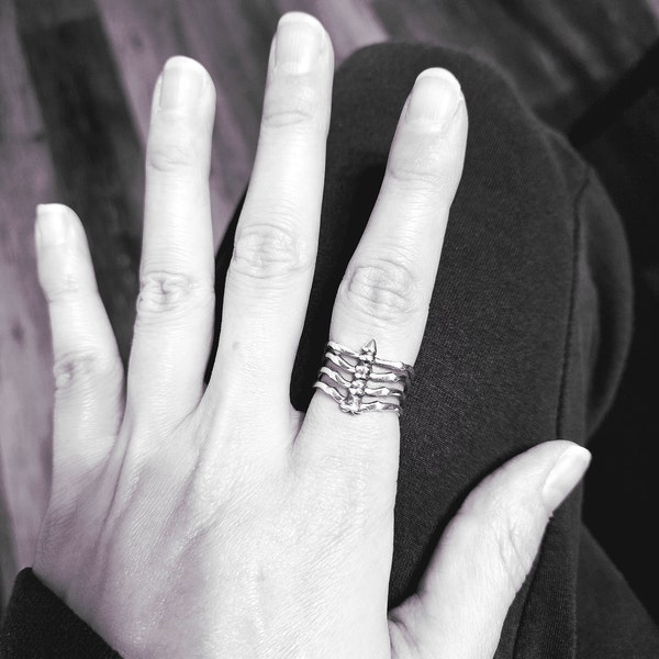Rib Ring// Sterling Silver// Handmade Solid S925//unique Punk Gothic ...