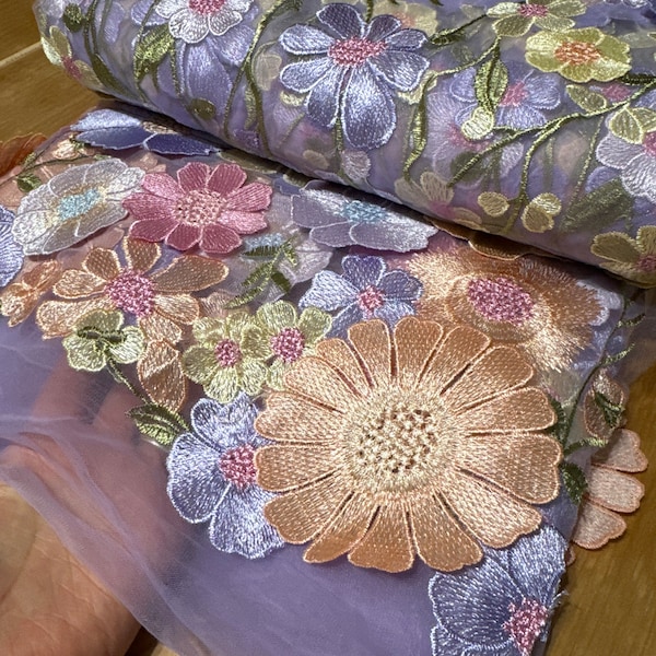 Purple 3D Flower Lace Fabric,colorful Tulle Lace With 3D Flowers,heavy ...