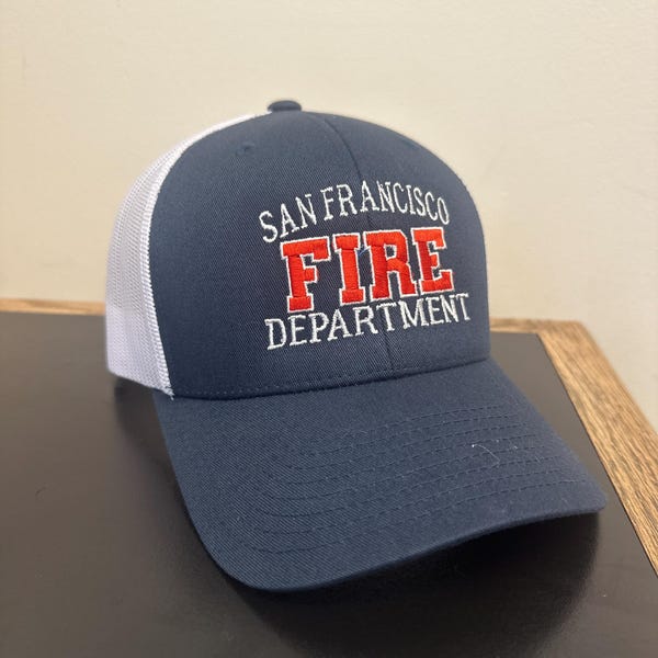 Fire Fighter Department, Fire & Rescue Trucker Cap, Puff Embroidery ...
