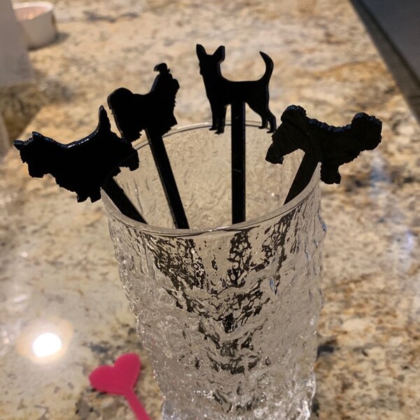 Gift Ideas, Custom Dog Silhouette Swizzle Stick,personalized Gift,drink ...