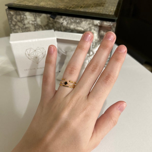 Black Abyss Diamond Ring Set by Caitlyn Minimalist • Delicate Black ...