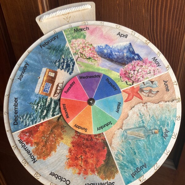 Wooden Wheel of the Year, Wooden Perpetual Calendar, Four Seasons Wheel ...