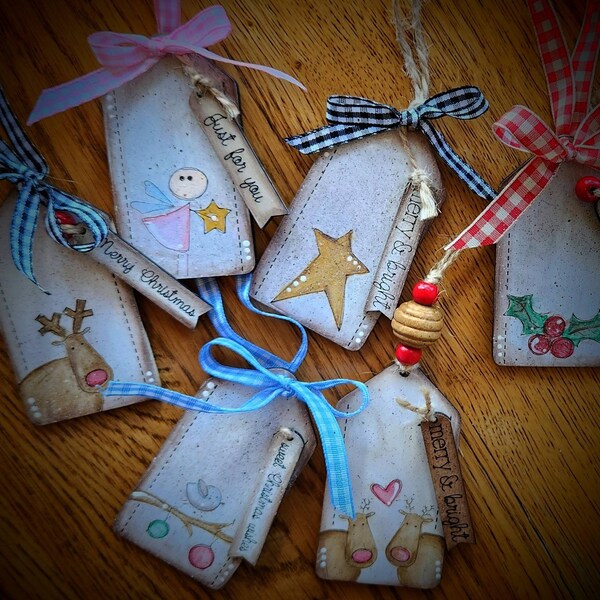 Running Stitch Christmas Tags, Angel, Reindeer, Tree, Star, Holly ...